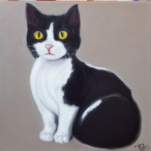 oil painting of a black and white cat | OpenArt
