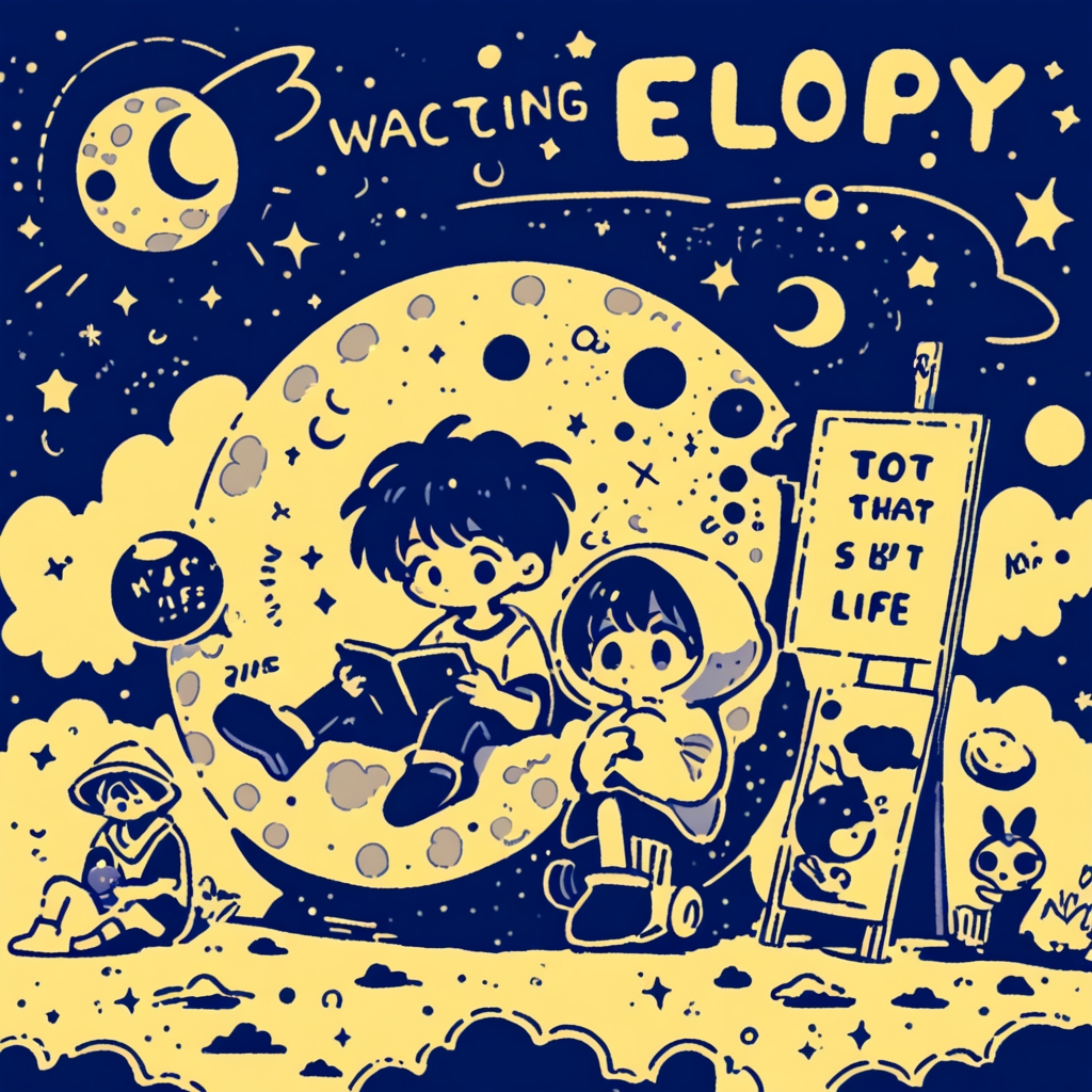 a guy on the moon and watching a eclipse, and a sign...