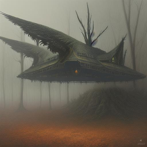 surreal concept art of a strange winged cabin flying... | OpenArt