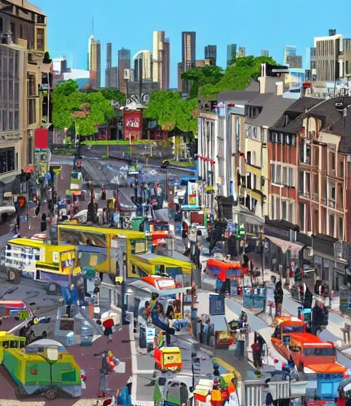 Generate a realistic scene of a busy town with diver... | OpenArt