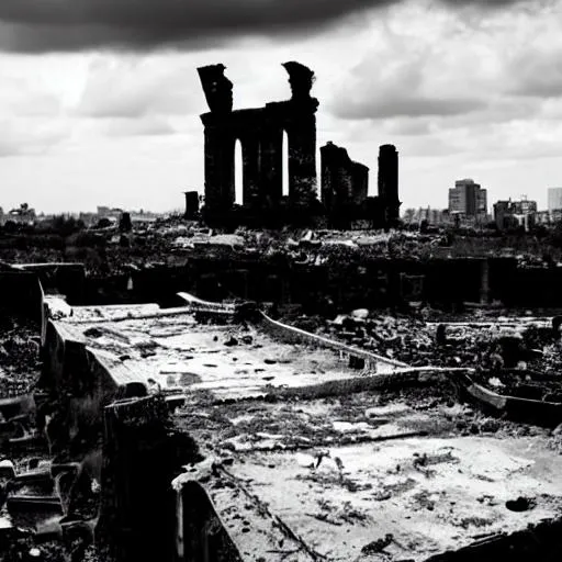 realistic photo Echoes of a Fallen World long shot.... | OpenArt