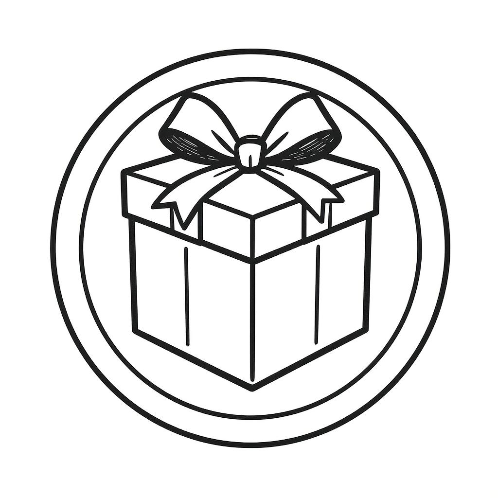 Draw a black and white line drawing of a present wit...
