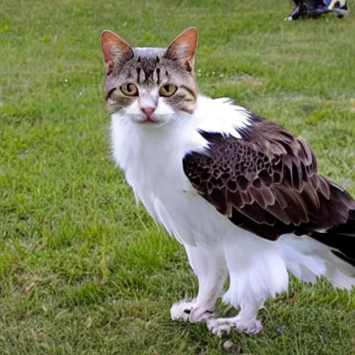 a bird chasing a cat