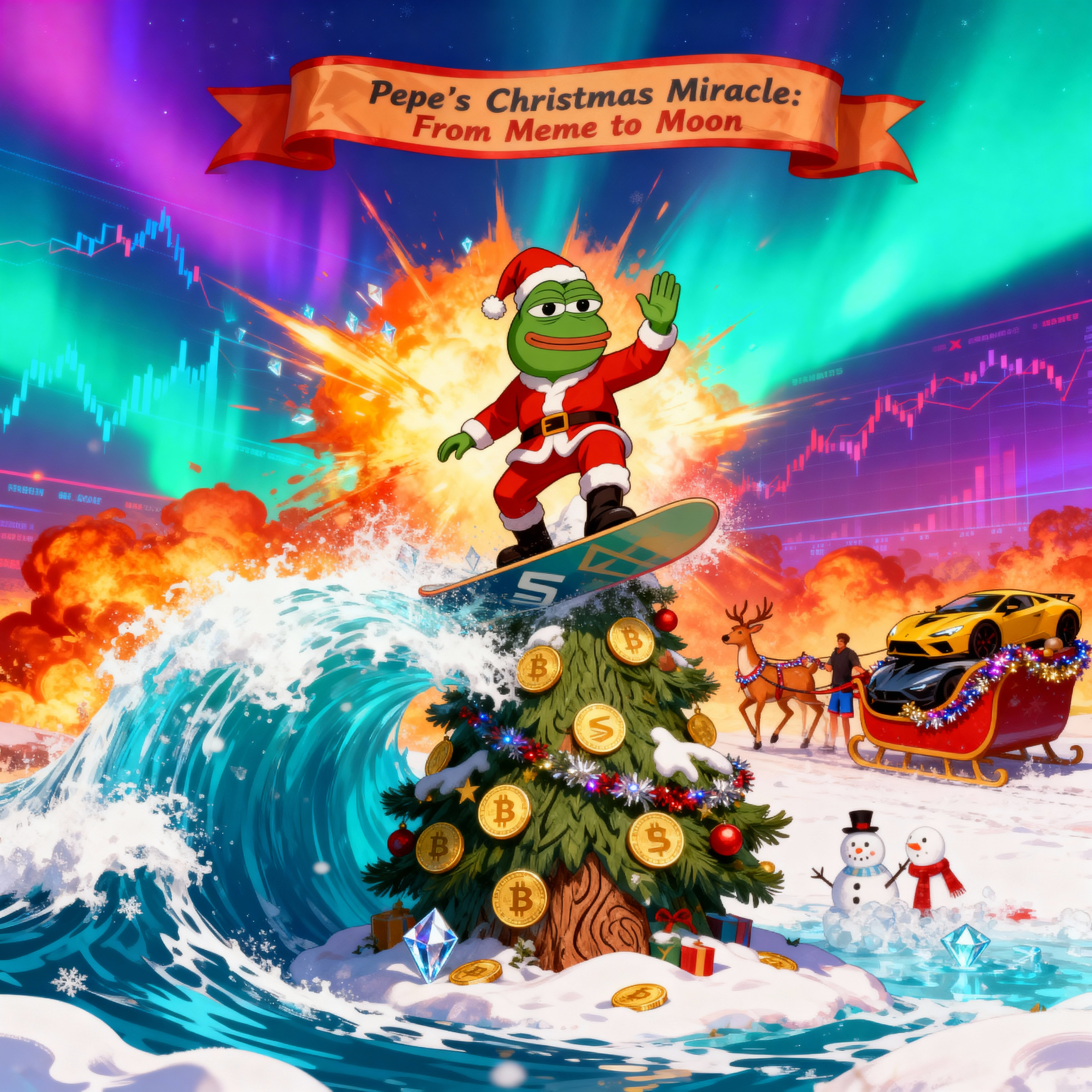 Epic, triumphant panorama of Santa Pepe frog conquer...