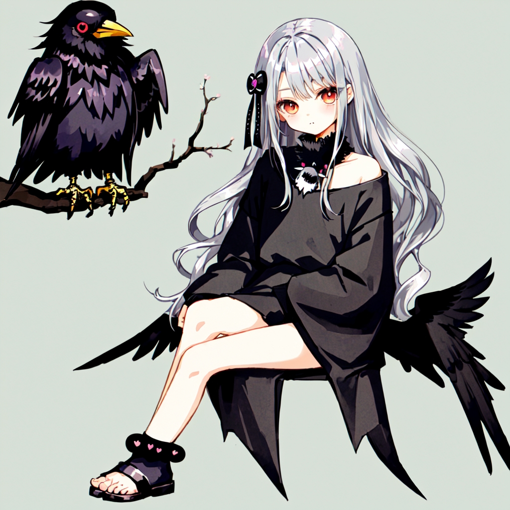 Kawaii, chibi, full body, sitting crossed legs, pet...