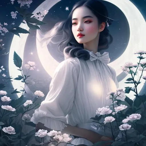 Beautiful woman, white skin tone, black and white cl...