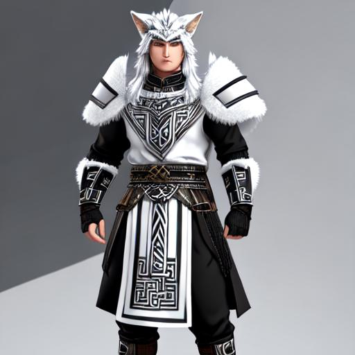 A humanoid wolf ranger wearing white and black ancie... | OpenArt