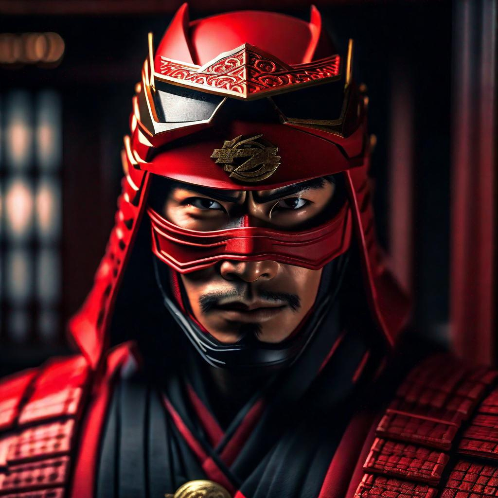 Portrait of { red Ninja the flash } in {edo era Jap...