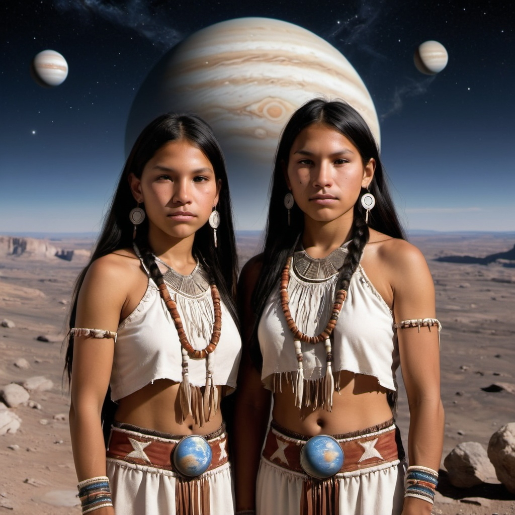 Native American Twins of Gemini clothed, with the L...