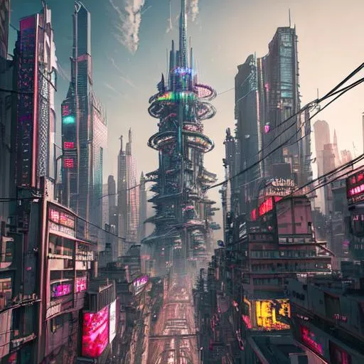 street view look up at a hyper detailed tower of ba...