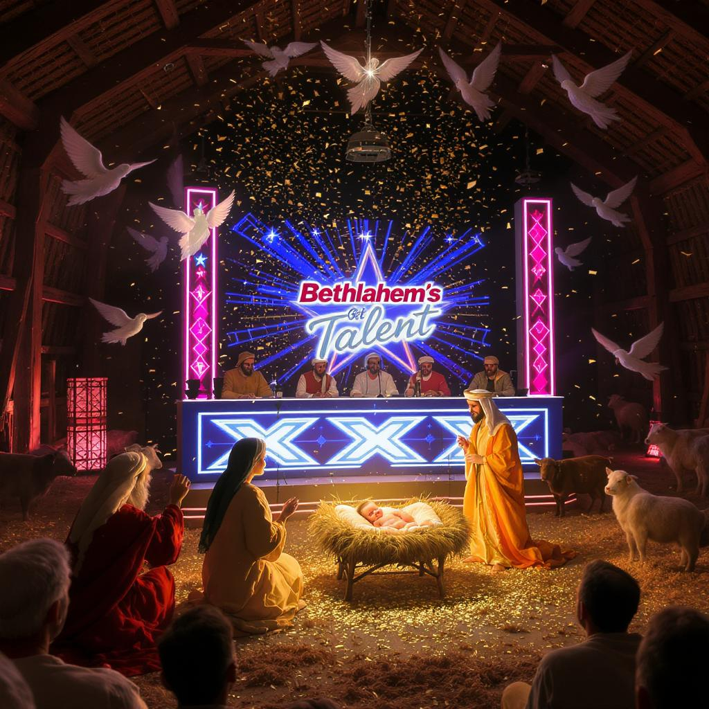 A scene of Jesus birth in the style of Bethlahem's G...