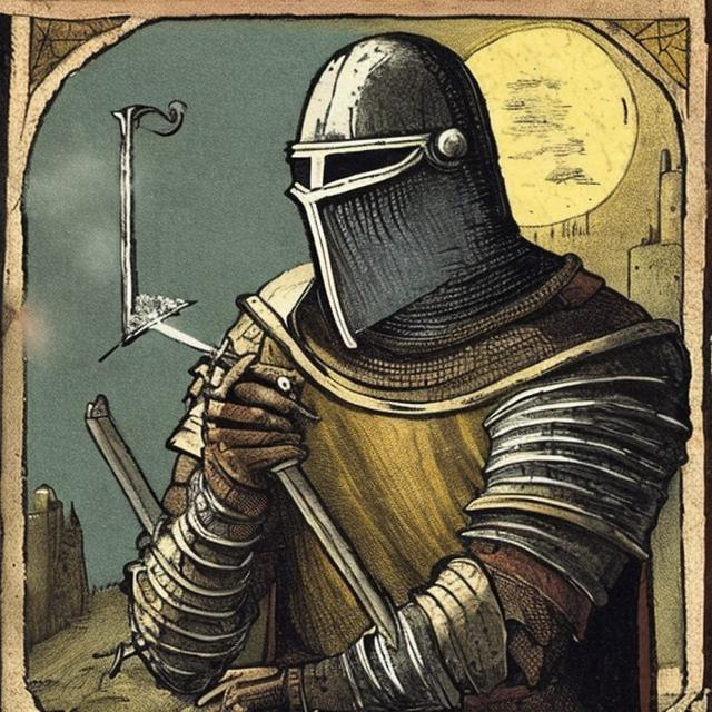 Medieval Knight smoking a cannabis spliff