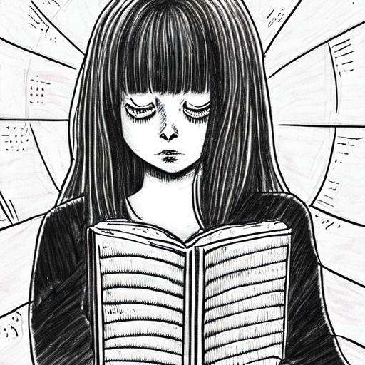drawing of a girl falling into a book in the style o... | OpenArt