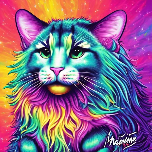 Maine coone in the style of Lisa frank