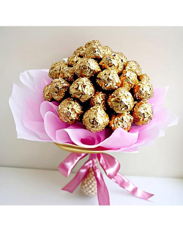 watercolour art style, cute, ferrero rocher bouquet,...