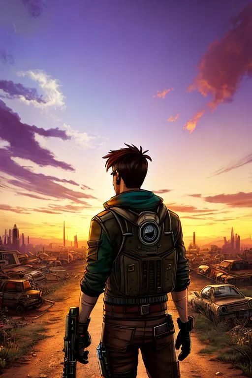 Borderlands art style, cell shading, post-apocalypti...