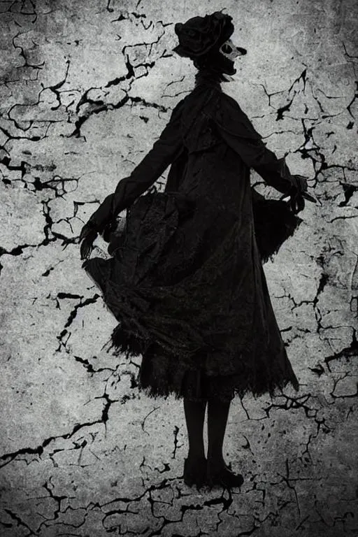 Creepy death decay strict thin Victorian lady in dar...