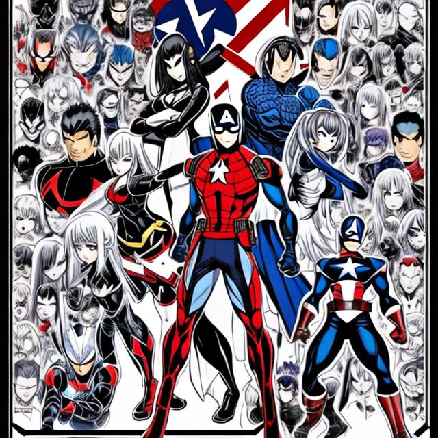 in the style of Anime, manga, japanese, Marvel.