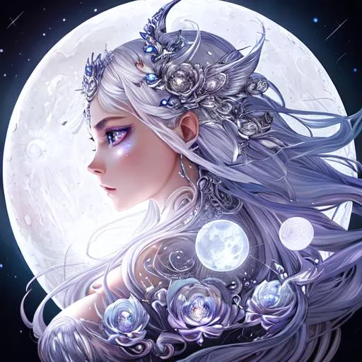 Beautiful moon goddess covered in nightly glow with... | OpenArt
