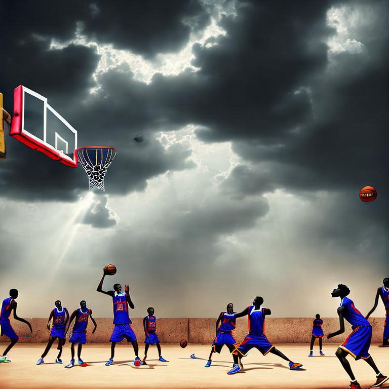Haboku artwork of Africans playing basketball in a c... | OpenArt