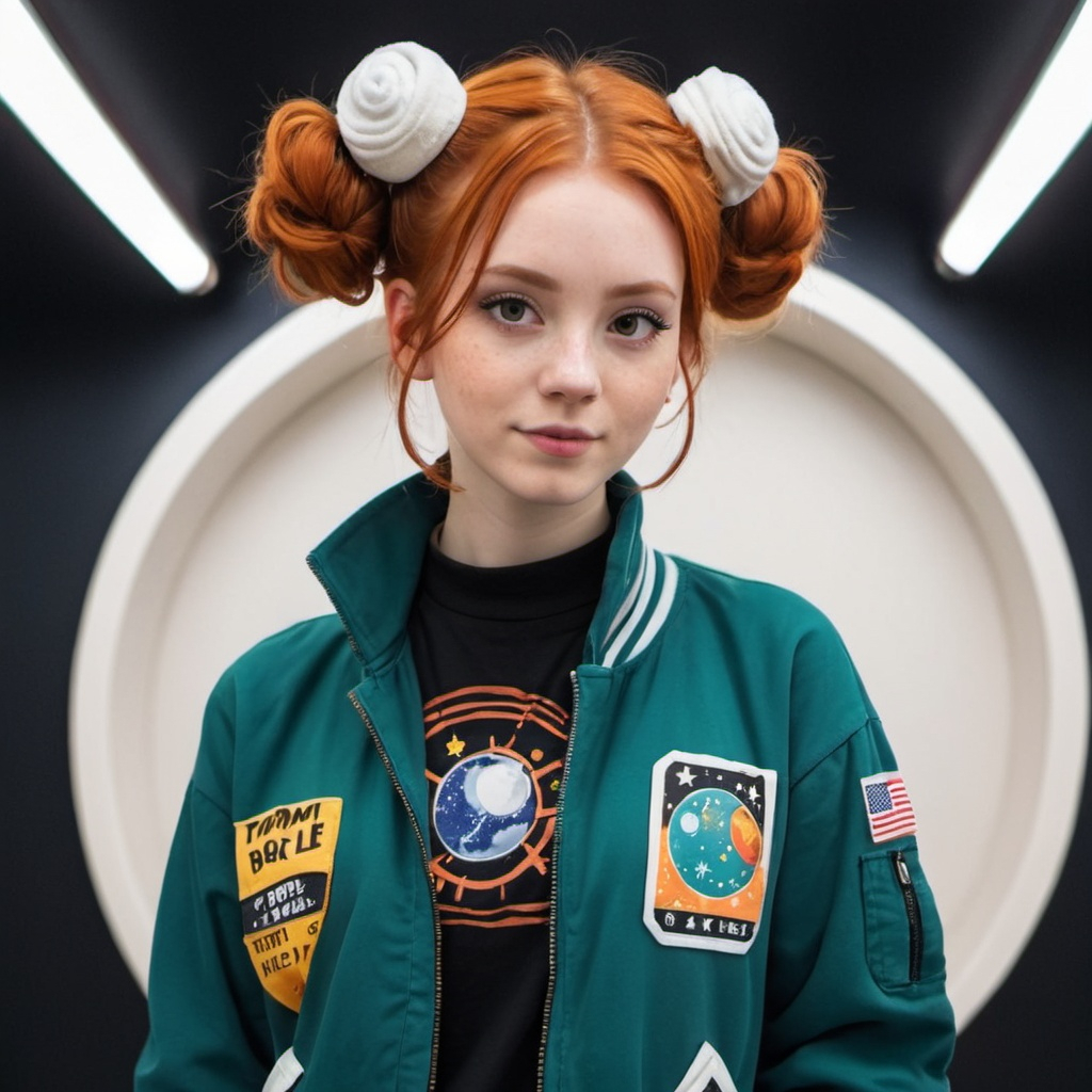 a girl with ginger hair, into space buns, and a tomb...