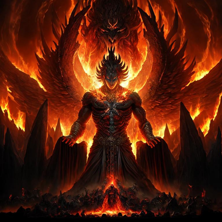 Dark ancient god waking from long slumber in a post...