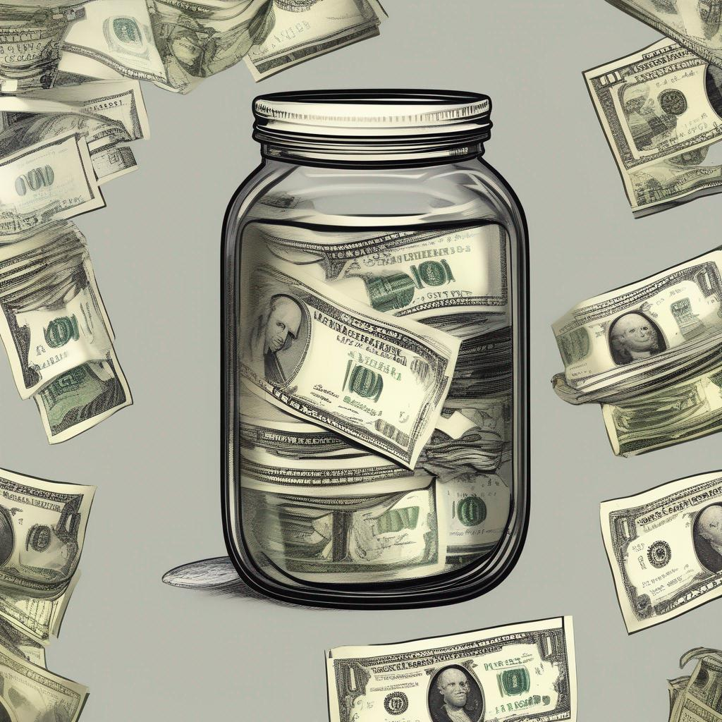 Draw a jar with u.s money in it with a lid