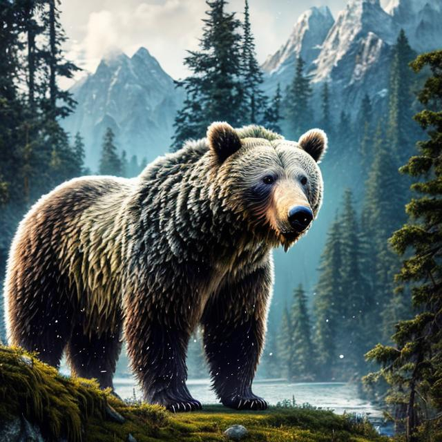 highly detailed mythical grizzly bear in nature, hig...