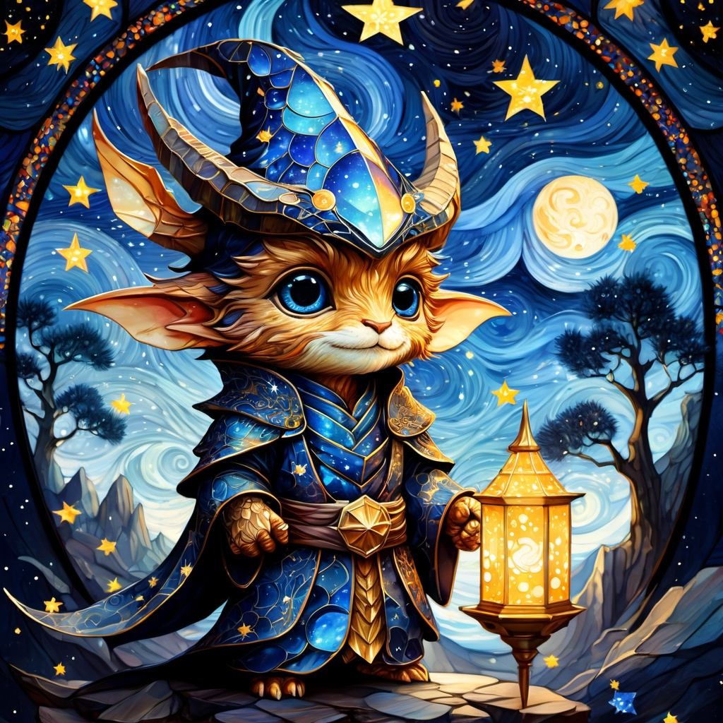 an adorable chibi dragonborn wizard, dark starry nig... | OpenArt