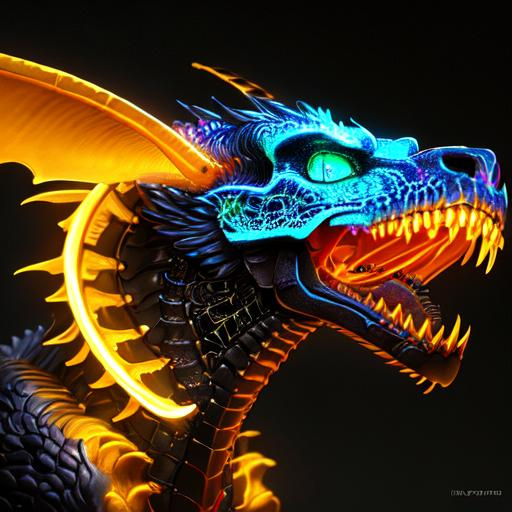 Portrait of a roaring neon skeleton dragon with irid... | OpenArt