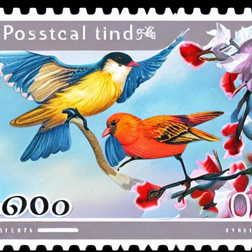 a postage stamp with birds | OpenArt