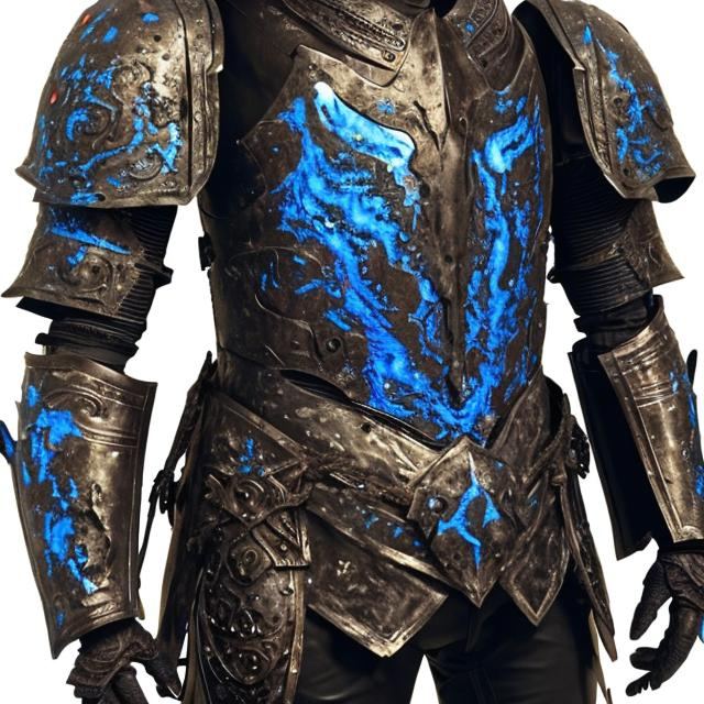 Ancient armor a set of armor that is black with symb...