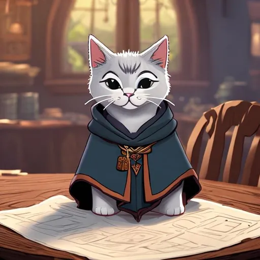 A cartoon cat, wearing a cloak, casting a spell. | OpenArt