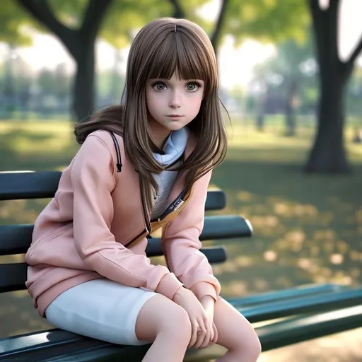 hyper realistic anime girl with brown hair sitting o...