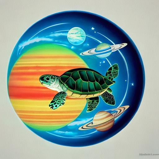 A turtle swiming in out space next to planets | OpenArt
