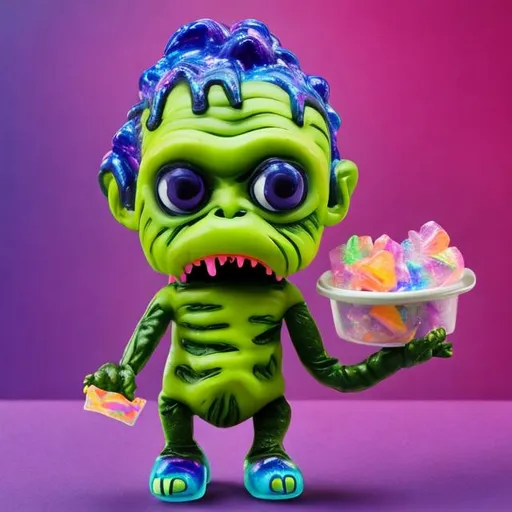 Miniature Frankenstein doll holding Halloween candy... | OpenArt