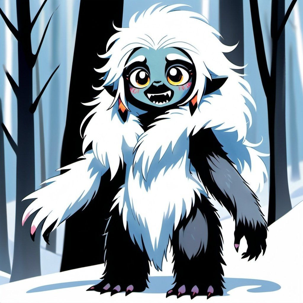 Full body Yeti shaped like a young woman, cute and f...