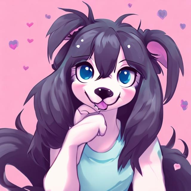Cute female puppy furry girl with anime face