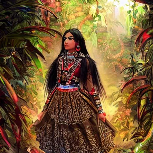 beautiful, feminine, aztec crossdresser, long black... | OpenArt