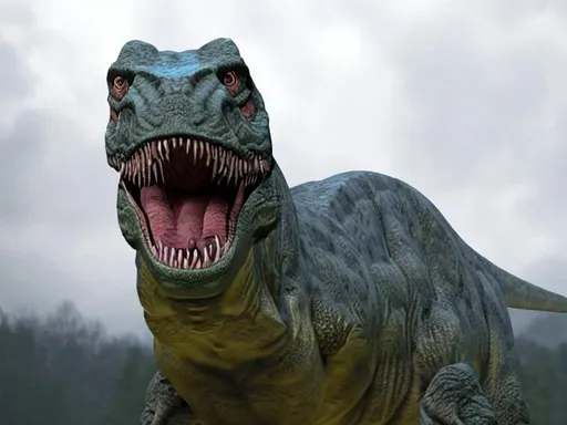 AN ENORMOUS T REX DINOSAUR ROARING ON A HIGH CLIFF H... | OpenArt