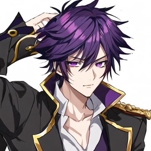 anime guy, dark purple hair, prince, masculine, | OpenArt