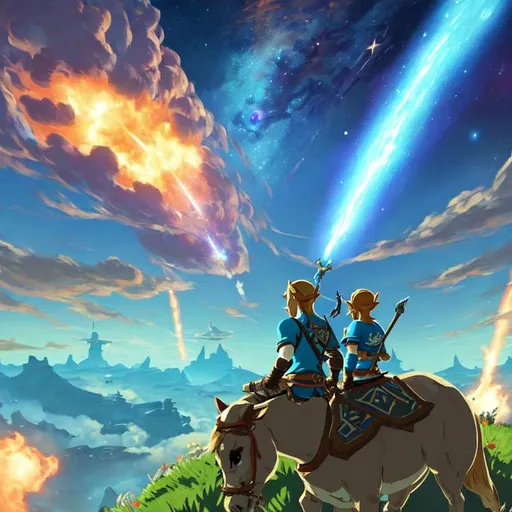 Zelda breath of the wild with link looking over Hyru... | OpenArt