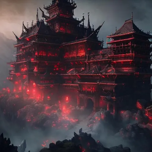 Blue dragon breathing red aether flying over a castl... | OpenArt