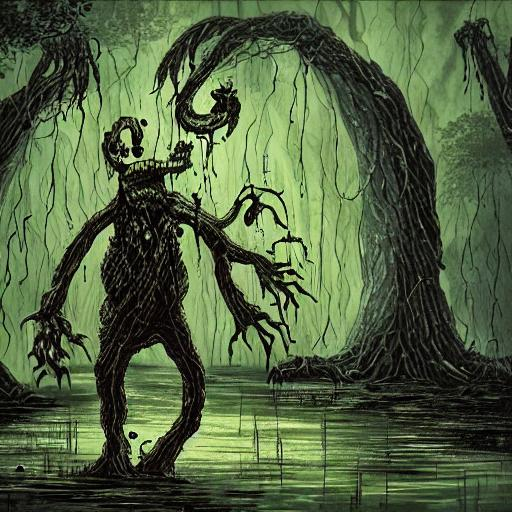 Goopy monster swamp darkness rainy angry | OpenArt