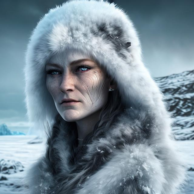 Beautiful arctic queen detailed face full body hyper...