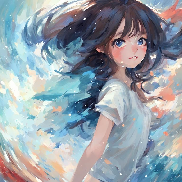 cute anime girl, dynamic pose, big watery eyes, digi...