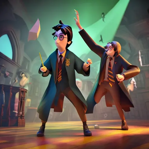 dada cartoon style harry potter at a disco sharp lig...