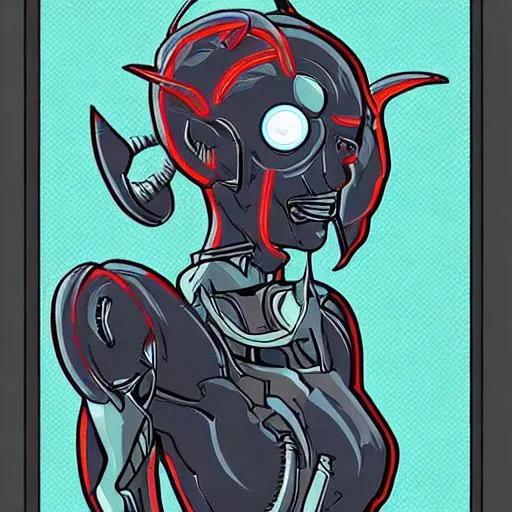 A cyborg demon luminated by the virtual god cyberpun...