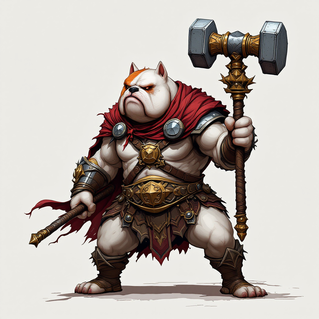 anthropomorphic sleek bulldog paladin warrior with g...