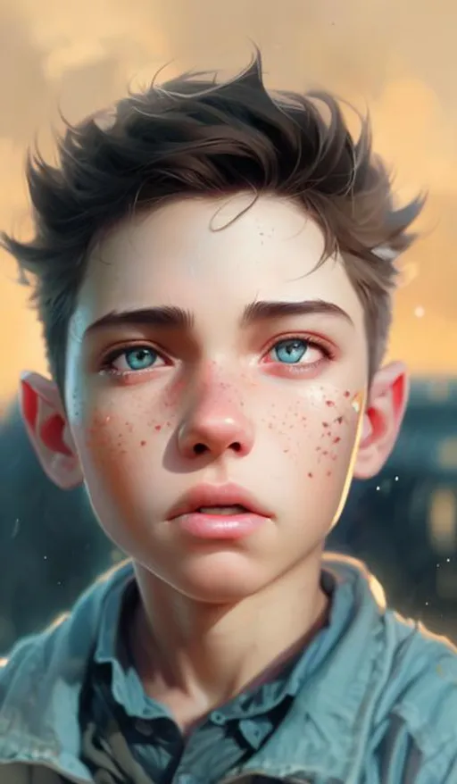 Closeup face portrait of a boy, smooth soft skin, bi...